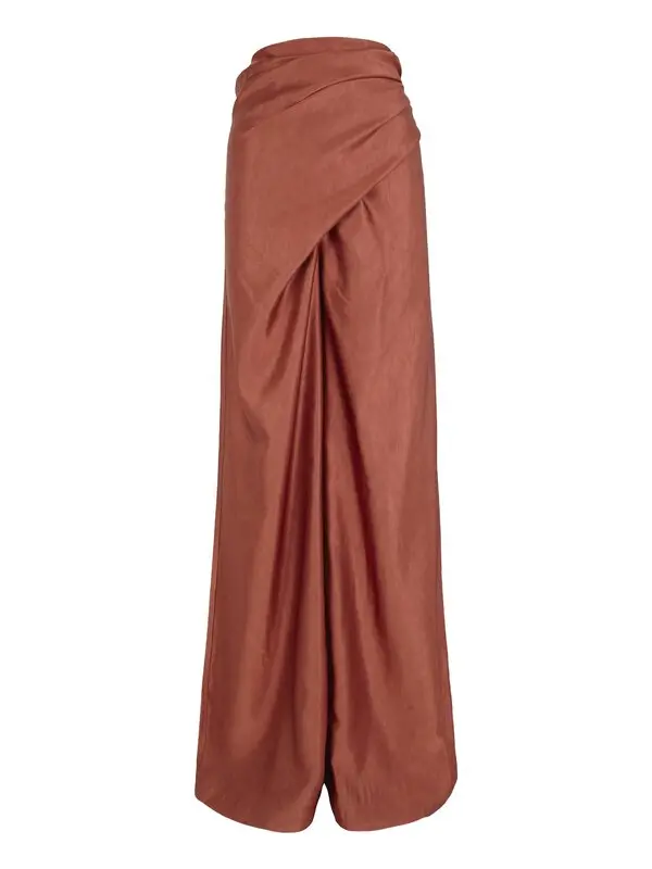 CORTANA Glow Linen-blend Wide-leg Wrap Pants - Red