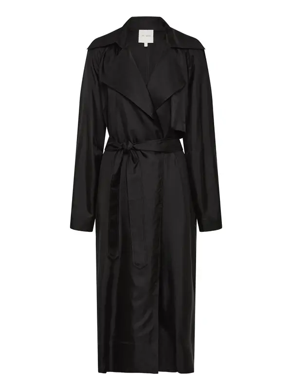 ST. AGNI Relaxed Silk-twill Trench Coat - Black