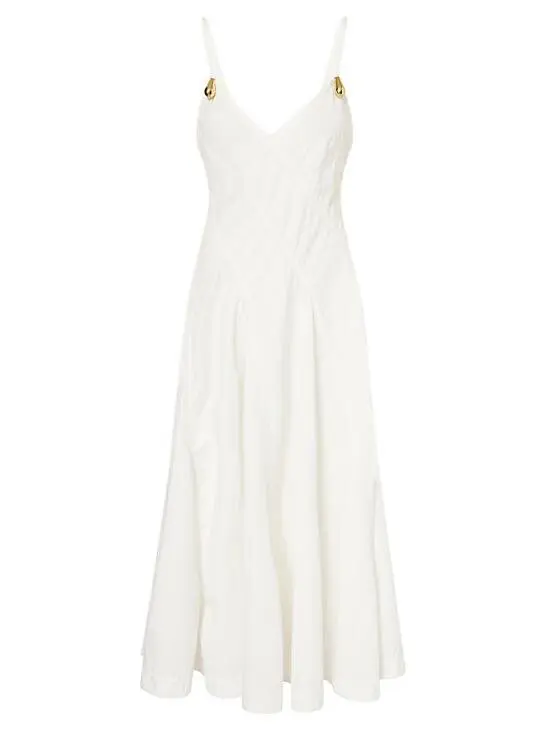Bottega Veneta Compact Metal Drop Cotton Midi Dress - Chalk