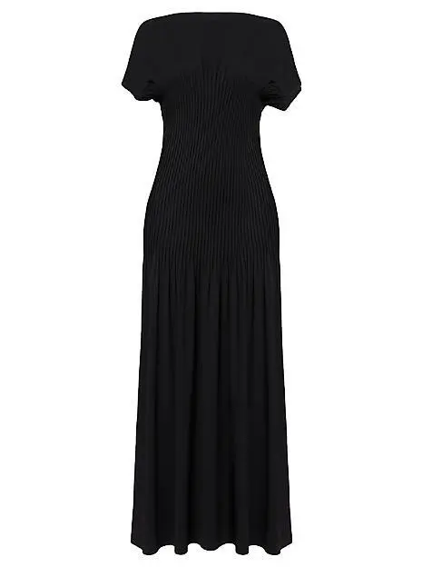 TOTÊME Pleated Short-sleeve Jersey Midi Dress - Black