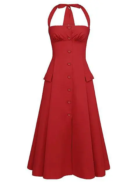 House Of Cb Claudia Halterneck Stretch-cotton Midi Dress - Red