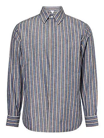 Bottega Veneta Bold-stripe Regular-fit Cotton And Linen-blend Shirt - Blue Khaki Black