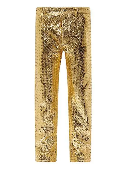 Bottega Veneta Intrecciato-weave Laminated-leather Trousers - Metallic Gold
