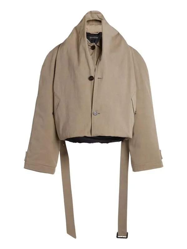 Balenciaga Hooded Cotton-twill Trench Coat - Neutral