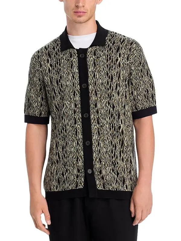 Hugo Sgeo Short Sleeve Knitted Jacquard Shirt - Open Green