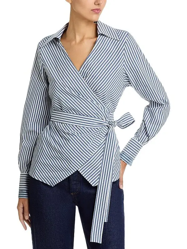BOSS Bekania Asymmetrical Belted Top - Tanzanite Stripe
