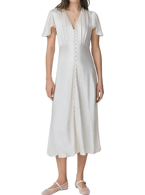 GHOST LONDON Grace Satin V-neck Dress - Ivory