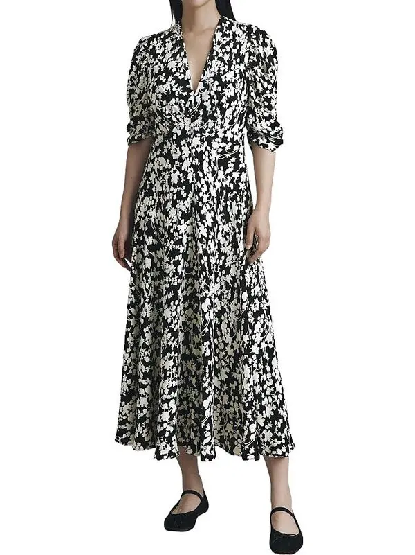 GHOST LONDON Madi Crepe Floral Midi Dress - Black