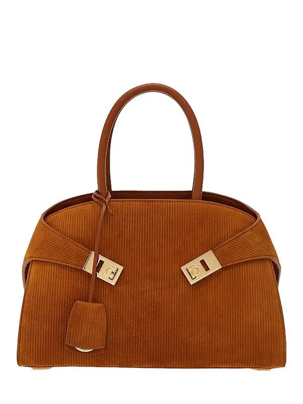 FERRAGAMO Hug Suede Handbag - Naturale