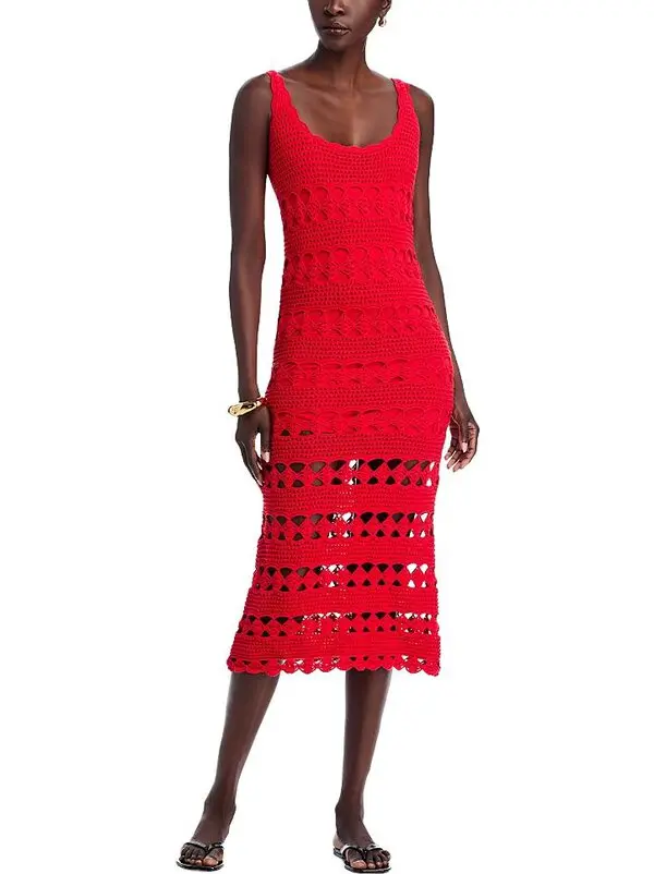 Cara Cara Joan Crochet Scoop Neck Midi Dress - Red Crochet