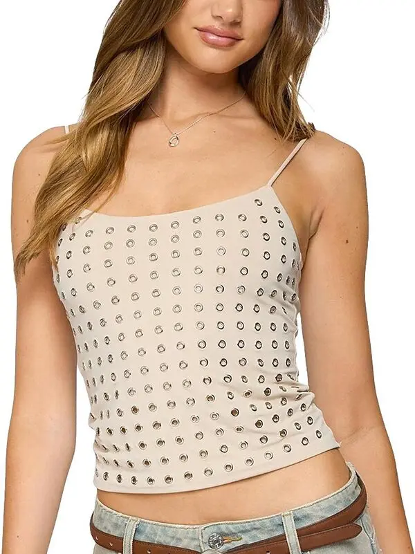 EDIKTED Vallie Grommet Tank Top - Beige
