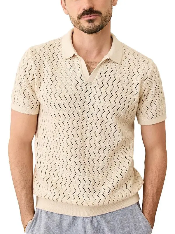 Marine Layer Cyrus Chevron Regular Fit Short Sleeve Sweater - Natural