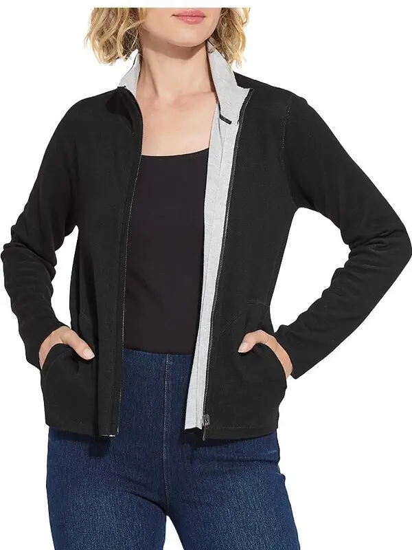 Lyssé Reversible Zip Up Cardigan - Black/ Grey