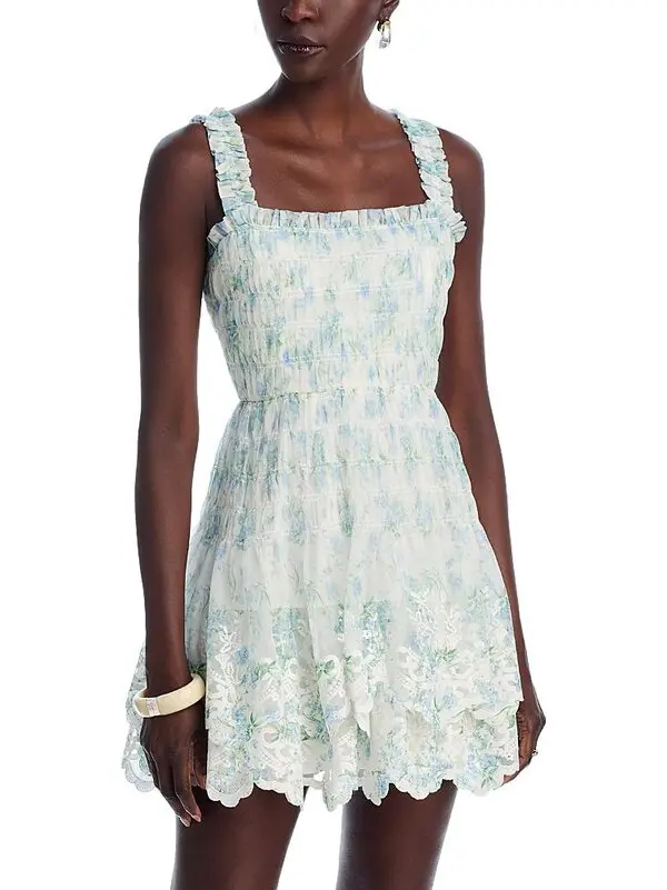Aqua Flutter Trim Mini Dress - Blue/white