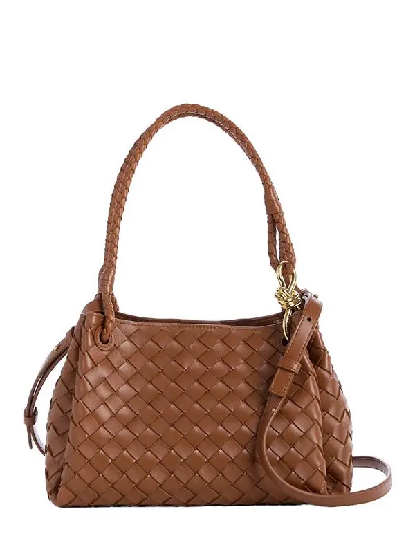 Bottega Veneta Parachute Intrecciato Leather Top Handle Bag - Tannin/gold