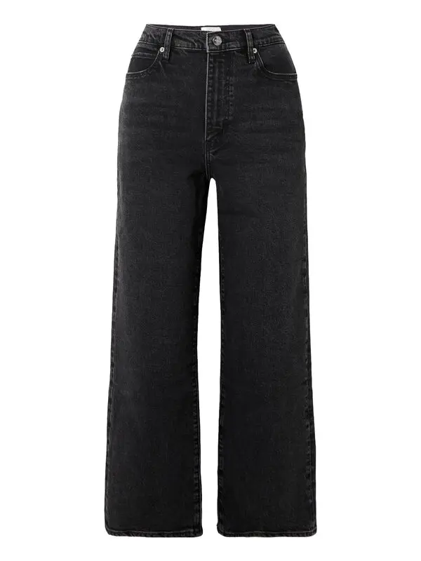 FRAME The Wide Cropped High-rise Wide-leg Jeans - Black