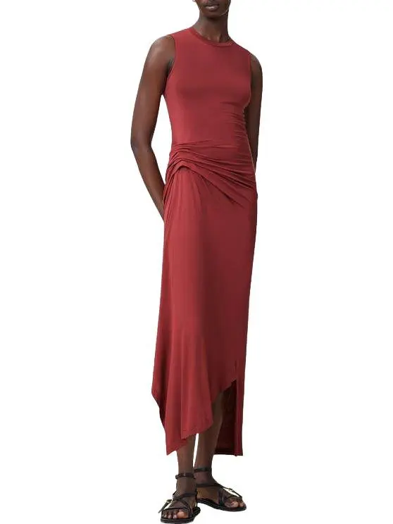 ALLSAINTS Rivi Draped Sleeveless Midi Dress - Burnt Brick Red