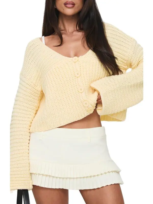 Princess Polly Artha Relaxed Cropped Cardigan - Lemon