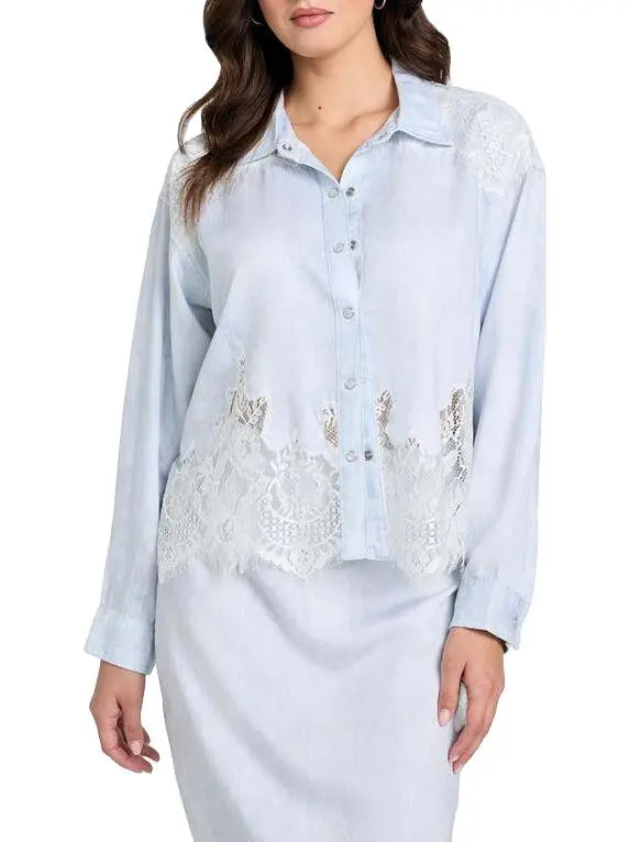 Guess Evie Lace Trim Denim Shirt - Nimbus Blue