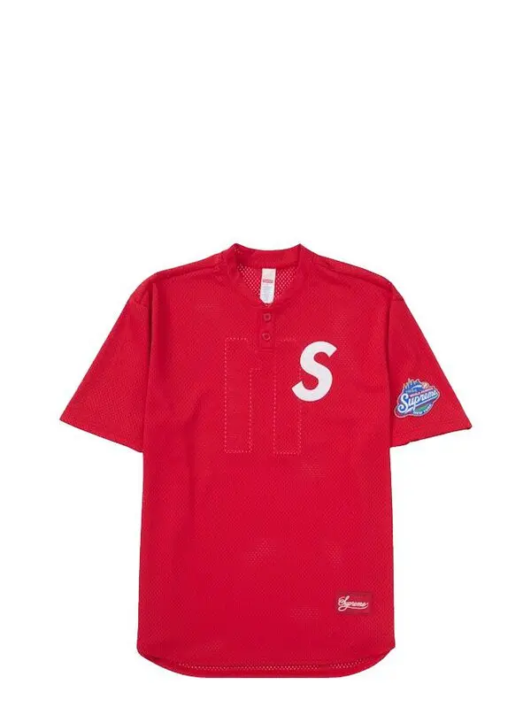 Supreme Logo Baseball Henley - Red