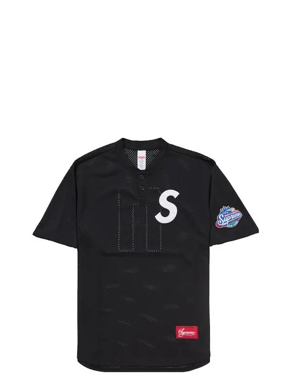 Supreme Logo Baseball Henley - Black