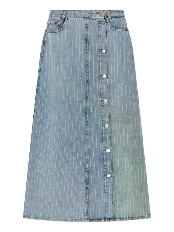Munthe Button-down Striped Denim Skirt - Blue
