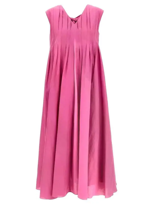 Max Mara Pleated Midi Dress With Bow Detail - Pink