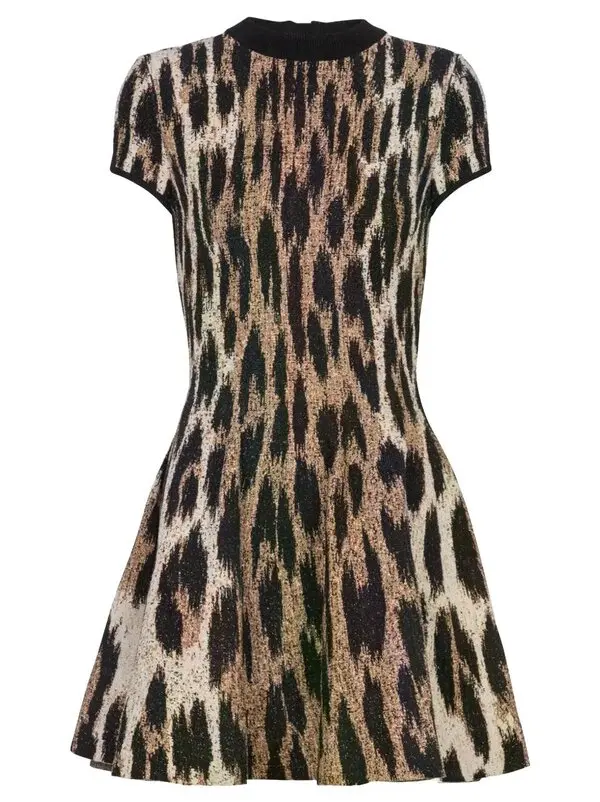 Balmain Leopard-jacquard Flared Dress - Brown