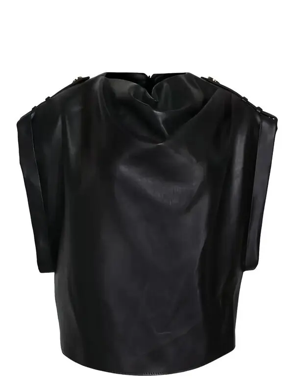 Balmain Faux-leather Draped Top - Black