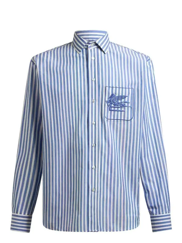 Etro Pegaso-embroidered Striped Shirt - Blue