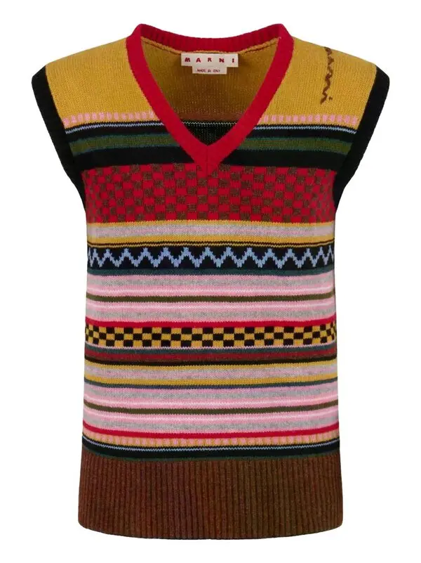 Marni Striped Wool Vest - Red