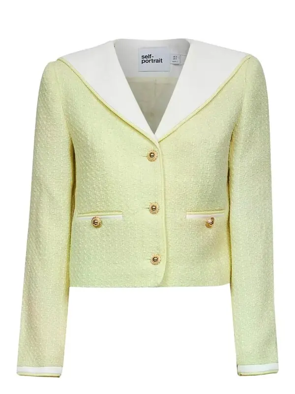 SELF-PORTRAIT Single-breasted Bouclé Jacket - Yellow