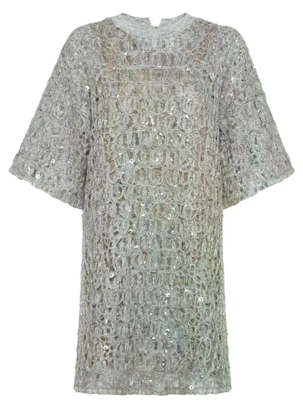 Brunello Cucinelli Sequinned Embroidered Mini Dress - Grey