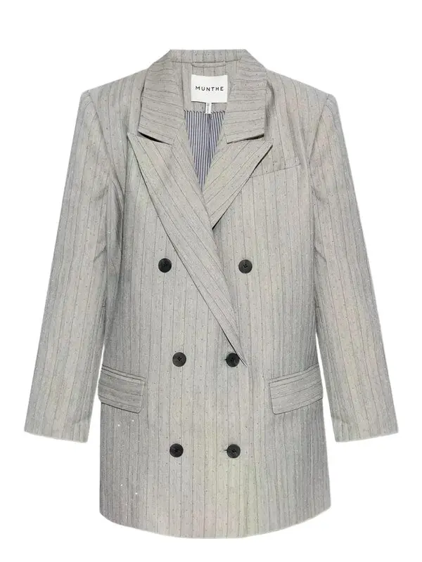 Munthe Double-breasted Pinstripe Blazer - Grey