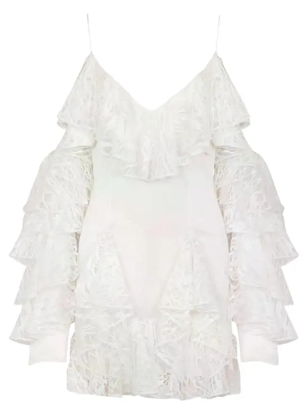 Balmain Ruffled Mini Dress - White