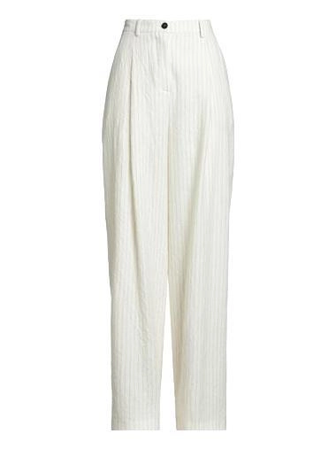 ALYSI Ivory Virgin Wool Pinstriped Wide-leg Pants - White