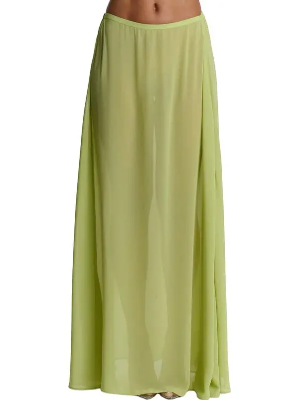 Naked Wardrobe Chiffon A-line Maxi Skirt - Chartreuse