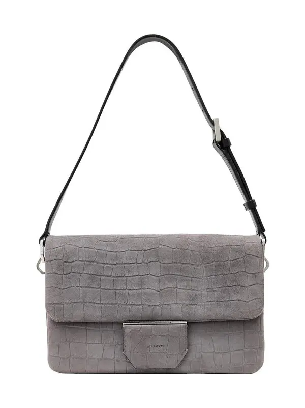 ALLSAINTS Ondine Croc Embossed Suede Shoulder Bag - Slate Blue