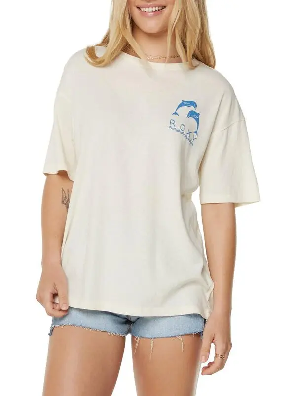 Roxy Oversized Cotton Graphic T-shirt - Egret Sunset Dreams