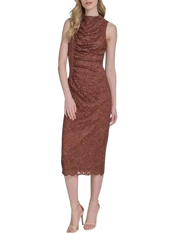 Vince Camuto Lace Sleeveless Sheath Midi Dress - Brown
