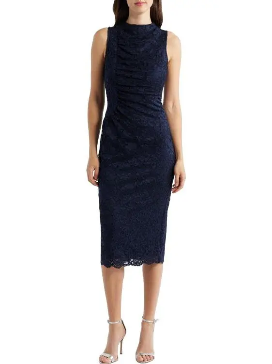 Vince Camuto Lace Sleeveless Sheath Midi Dress - Navy