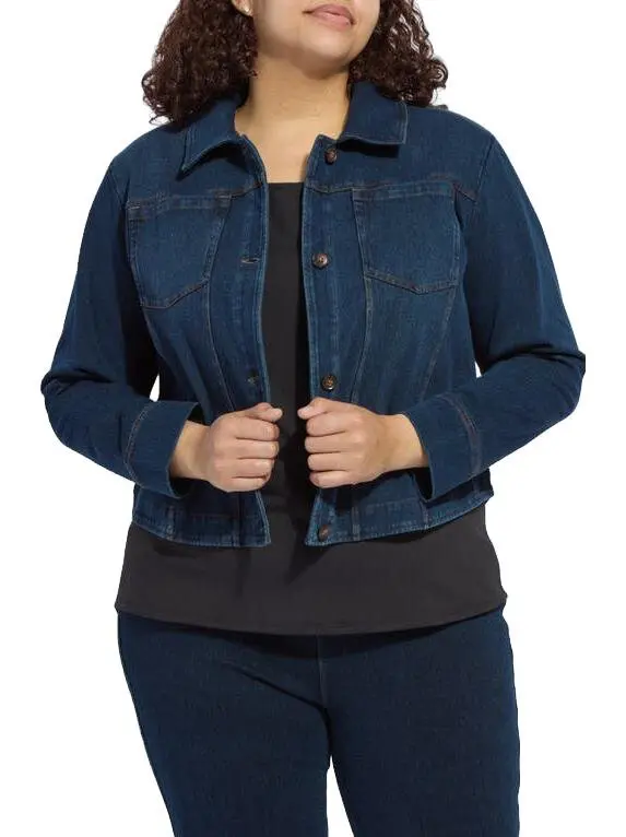 Lyssé Curve Hem Denim Trucker Jacket - Indigo