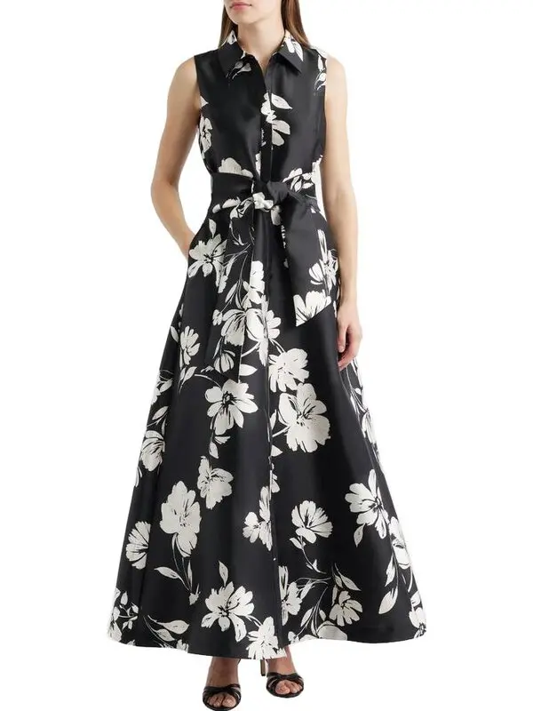 Julia Jordan Floral Shirtdress Gown - Black White