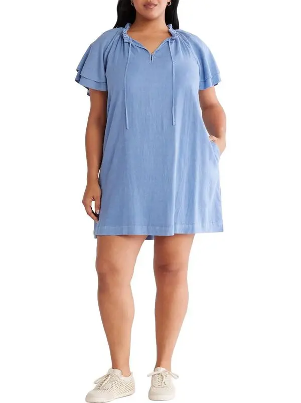 Treasure & Bond Linen Blend Mini Shift Dress - Blue Colony