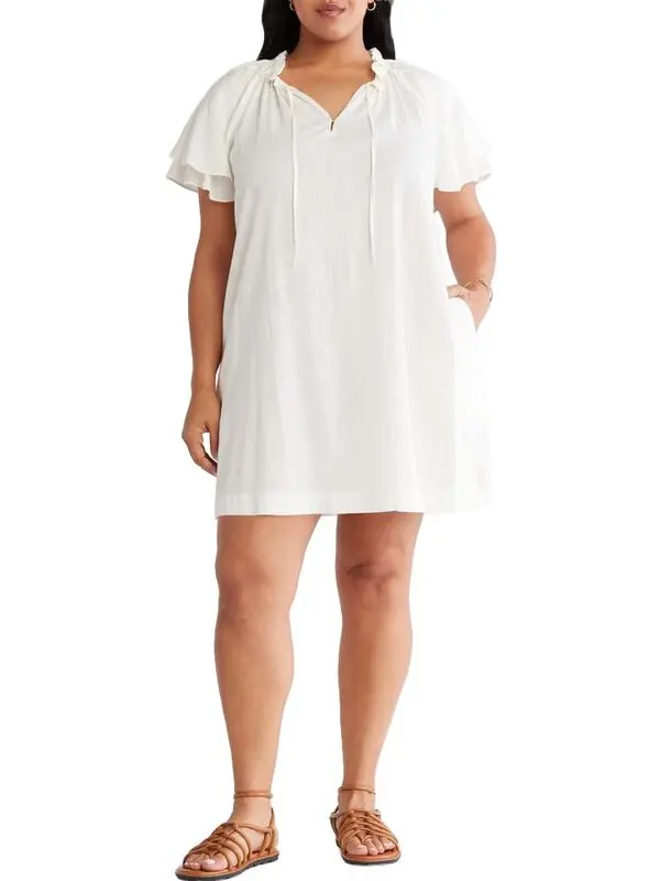 Treasure & Bond Linen Blend Mini Shift Dress - Ivory Dove