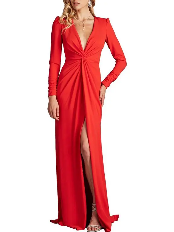 Tadashi Shoji Long Sleeve Mermaid Gown - Red Rose