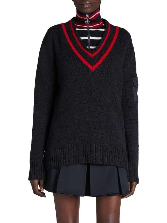 Moncler Padded V-neck Sweater - Dark Navy Blue