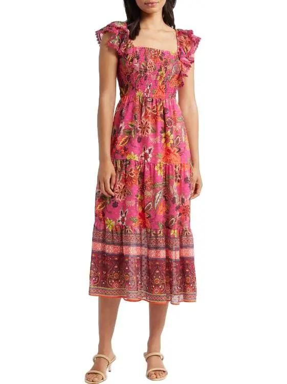 Eliza J Floral Print Midi Dress - Pink Multi