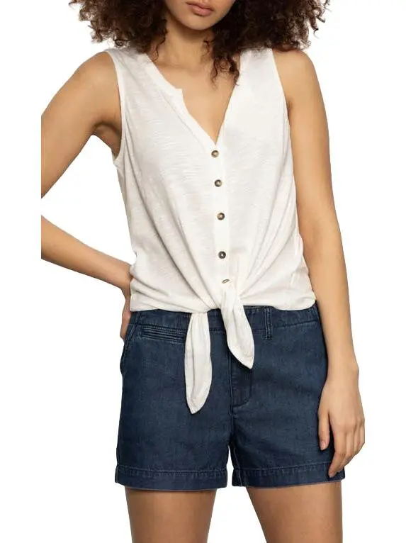 Sanctuary Tie Front Slub Jersey Button-up Tank - White