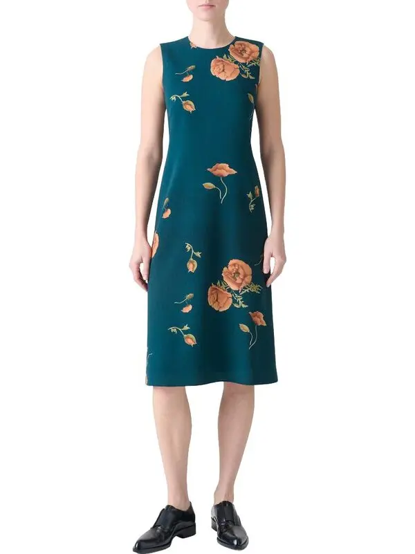 Akris Anemone Floral Print Wool-blend Sheath Dress - River Green-terra
